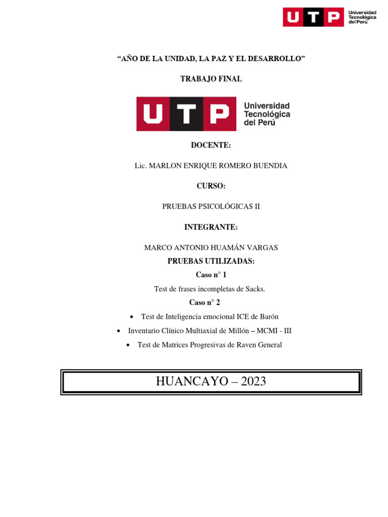 Informe Final Pruebas Psicologicas Ii | Descargar gratis PDF | Las emociones | Trastorno ...