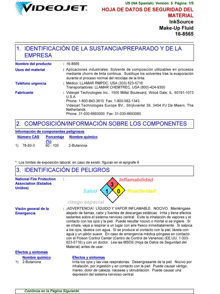 Hoja de Seguridad: Solvente InkSource | PDF | Agua | Solubilidad