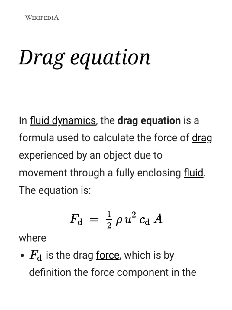 Drag Equation - Wikipedia | PDF | Drag (Physics) | Gases