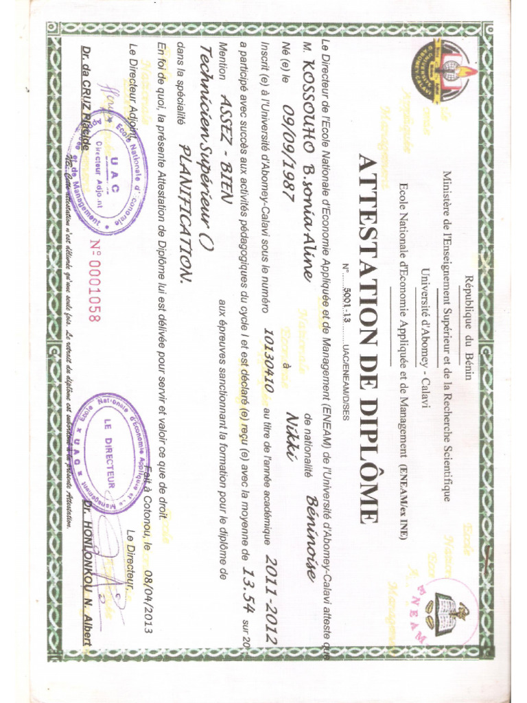 Attestation Diplome DTS | PDF