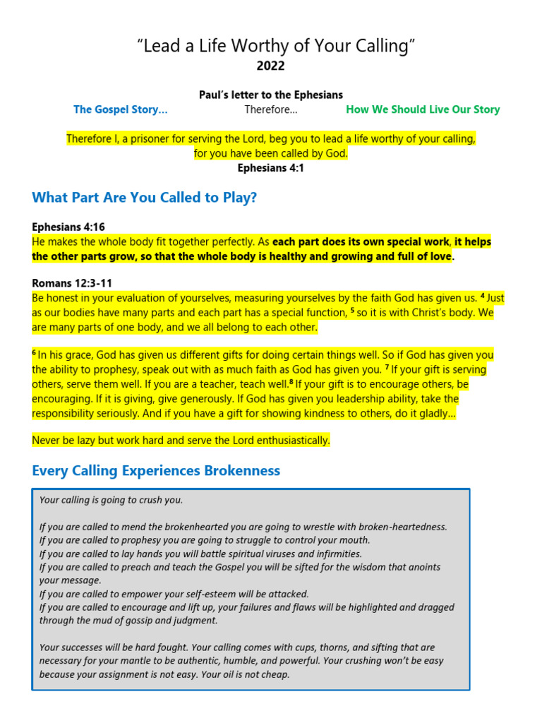 Lead A Life Worthy of Your Calling | PDF | Jesus | Faith
