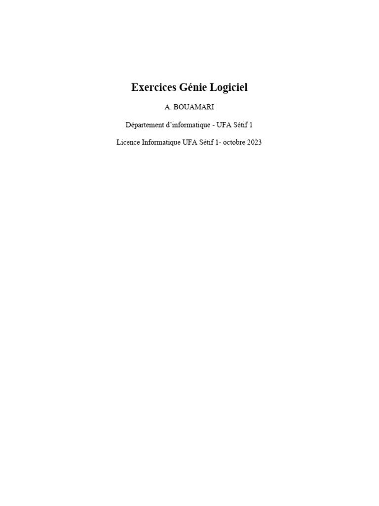 Exercices de Génie Logiciel UFA Sétif 1 | PDF | Cas d'utilisation ...