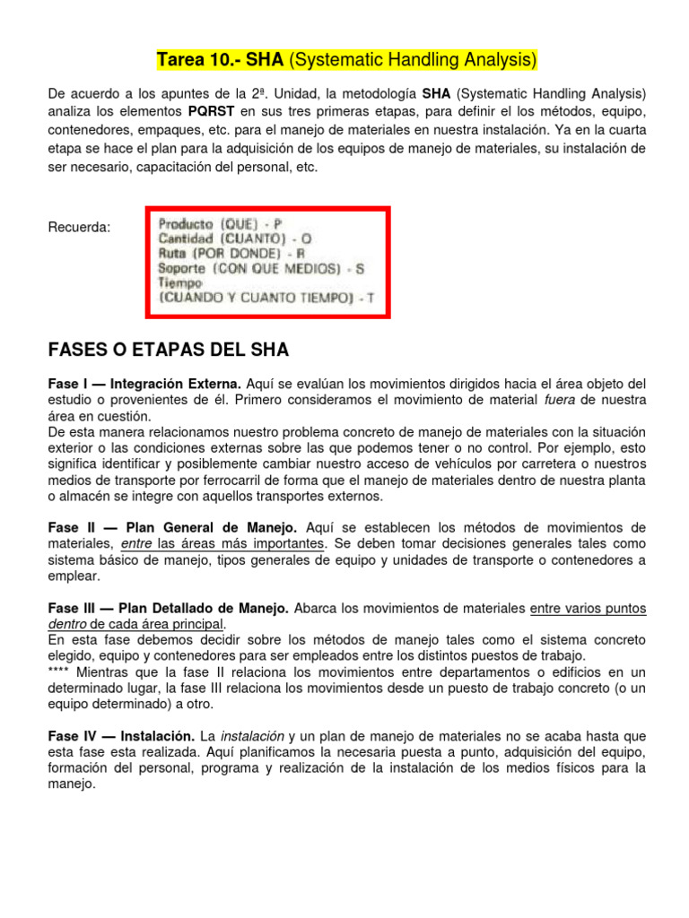 U2 Tarea 10 SHA (Systematic Handling Analysis) | PDF | Transporte | Máquina elevadora