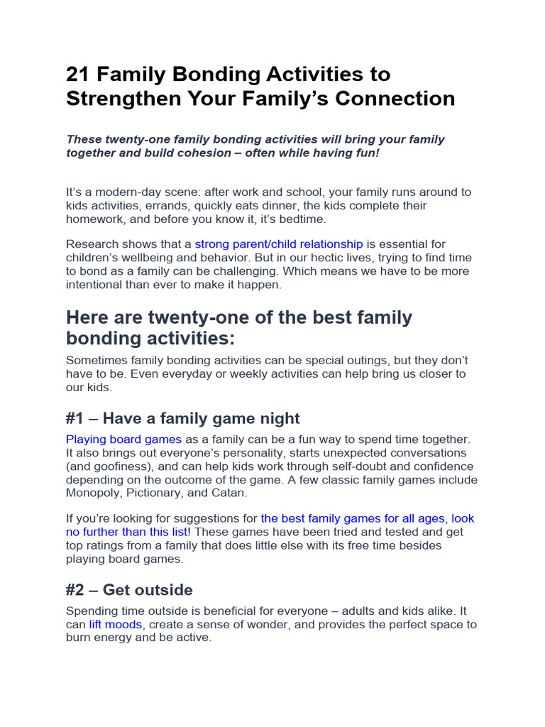 21 Fun Family Bonding Activities | PDF | Cooking