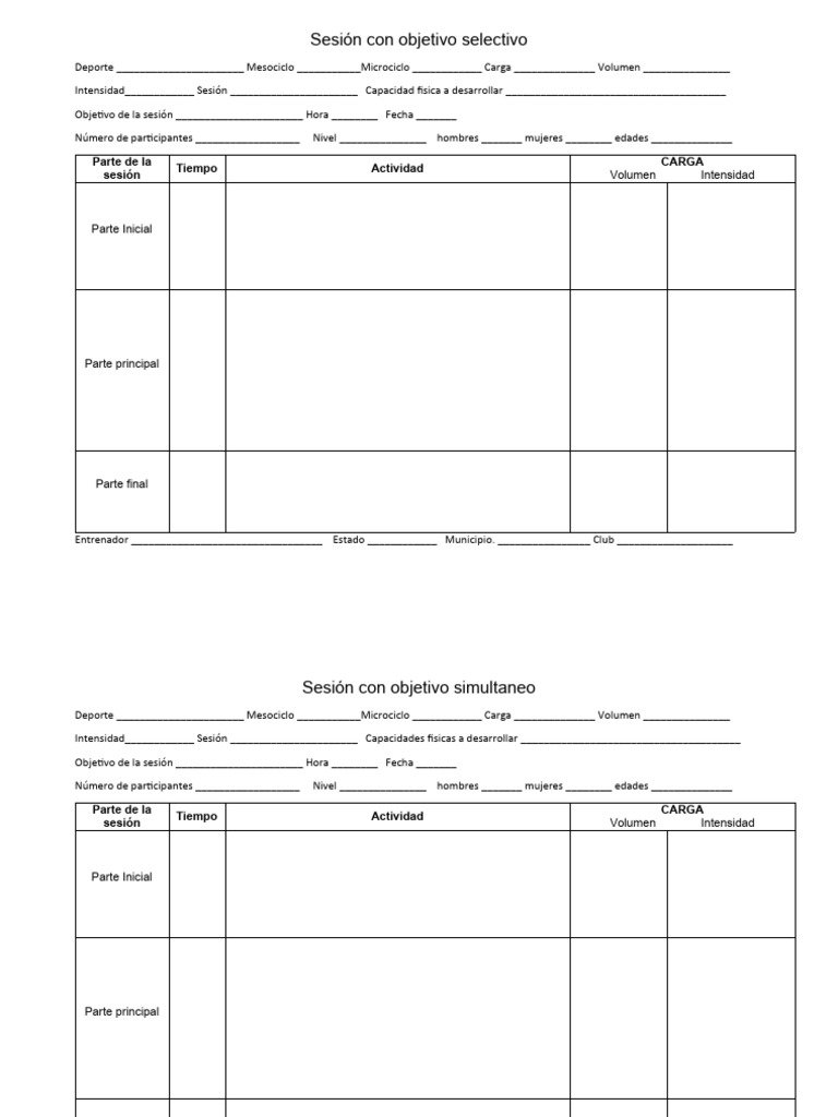 Formatos de sesion con objetivo selectivo y simultaneo.2023 | PDF