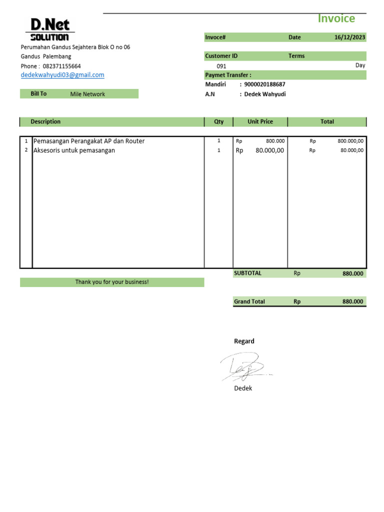 Invoice Mile Network | PDF