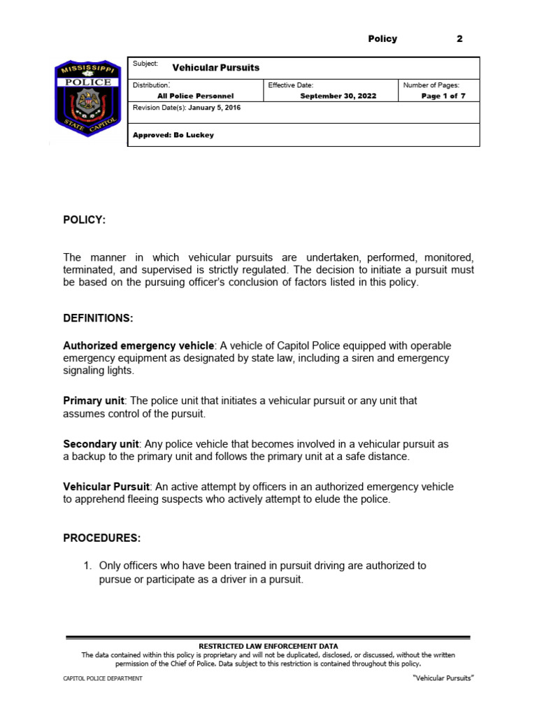 Capitol Police Vehicular Pursuit Policy | PDF | Finance & Money ...