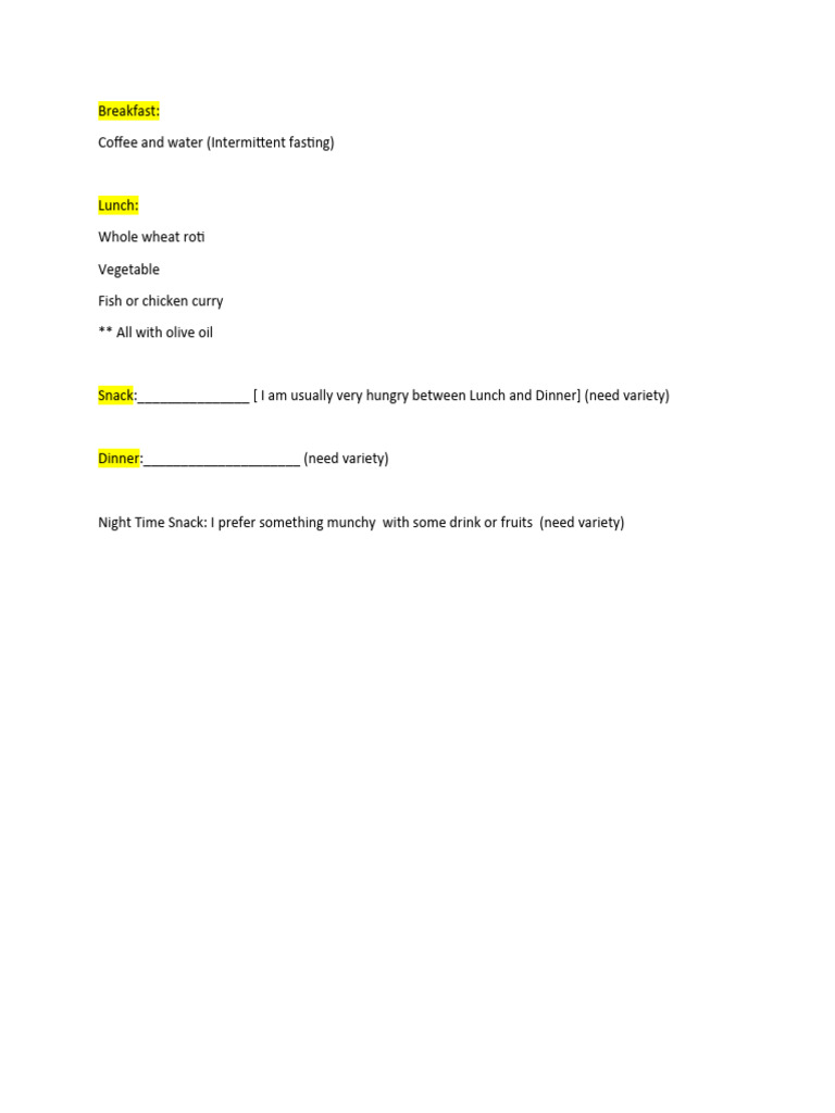 Meal Plan Structure | PDF