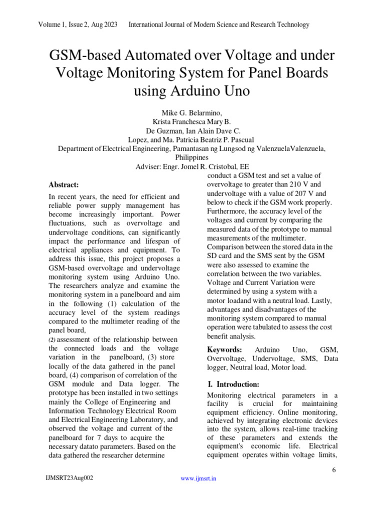 Gsm Based Automated Over Voltage And Under Voltage Monitoring System For Panel Boards Using 