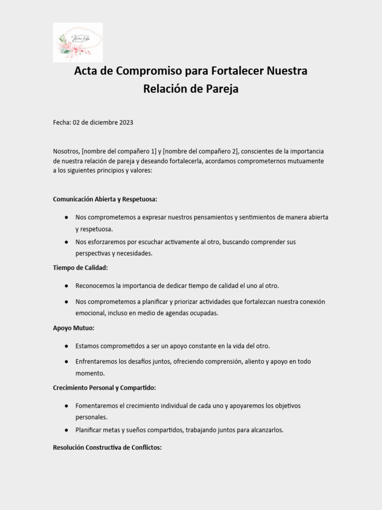 Acta de Compromiso para Fortalecer Nuestra Relación de Pareja | PDF