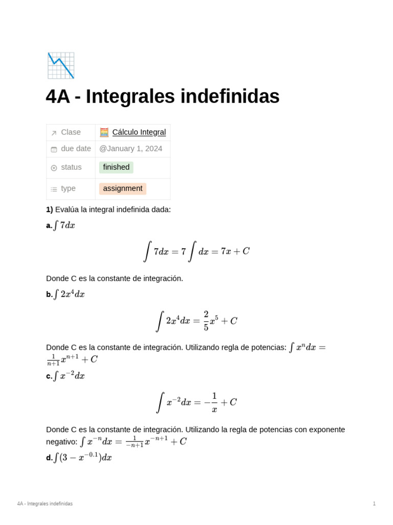 4A - Integrales Indefinidas | PDF | Integral | Relaciones matematicas