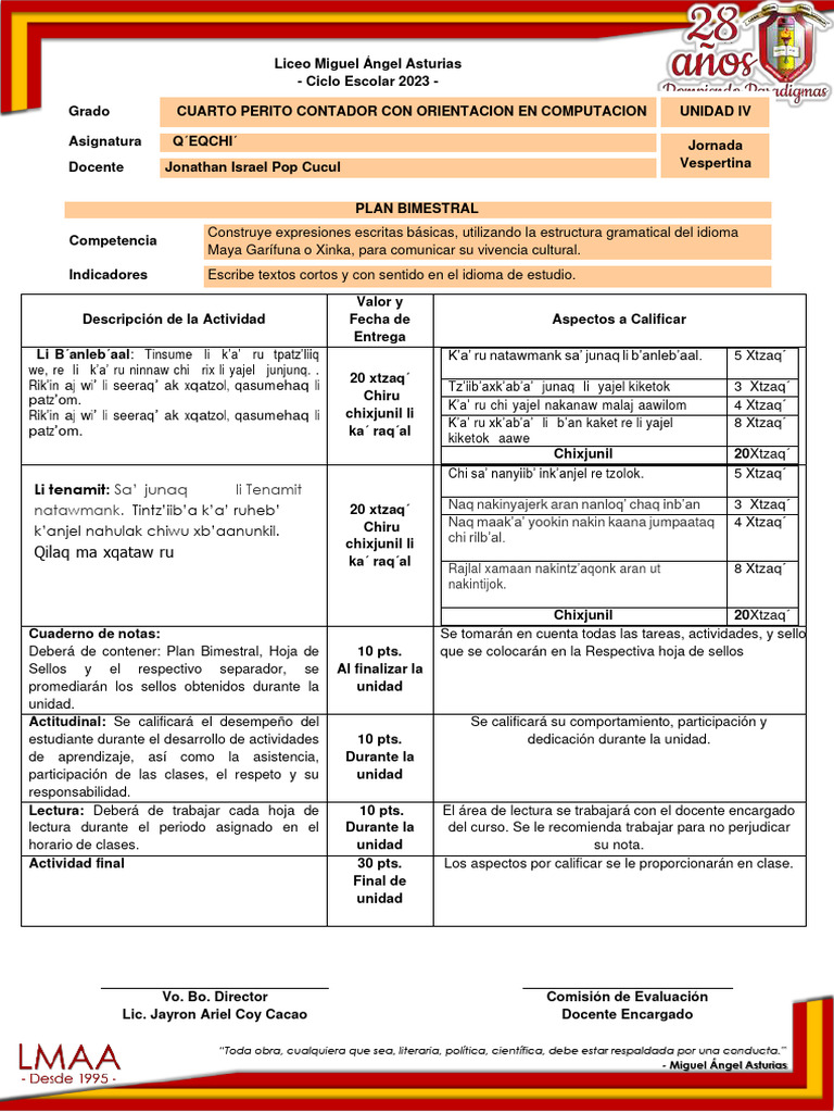 PLAN CUARTA UNIDAD | PDF | Evaluación | Maestros