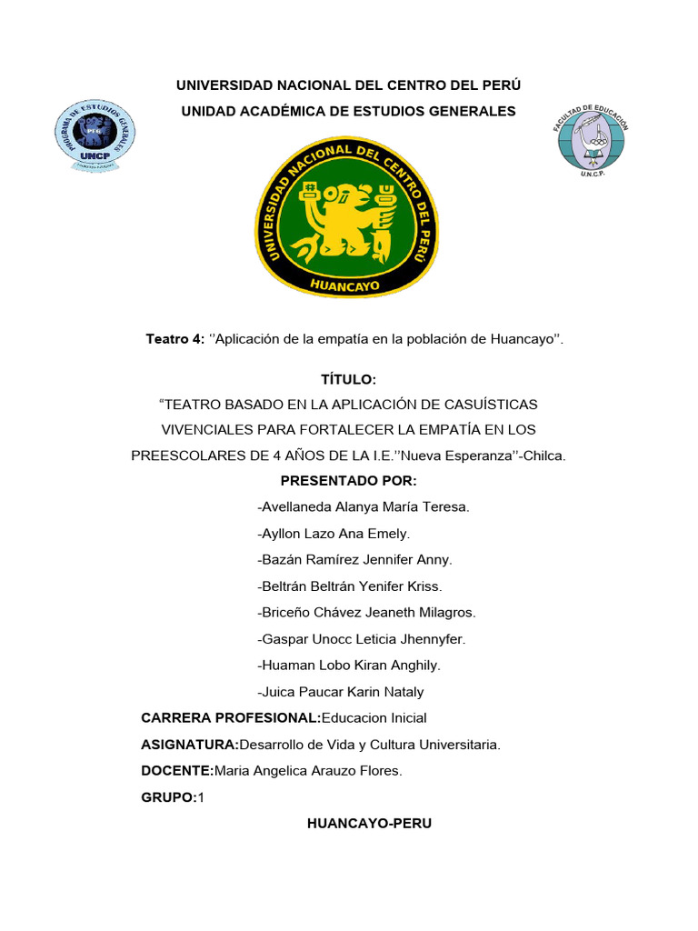 INFORME DEL PROYECTO DYCU (Grupo 1 Listoooo) | PDF | Educación de la ...