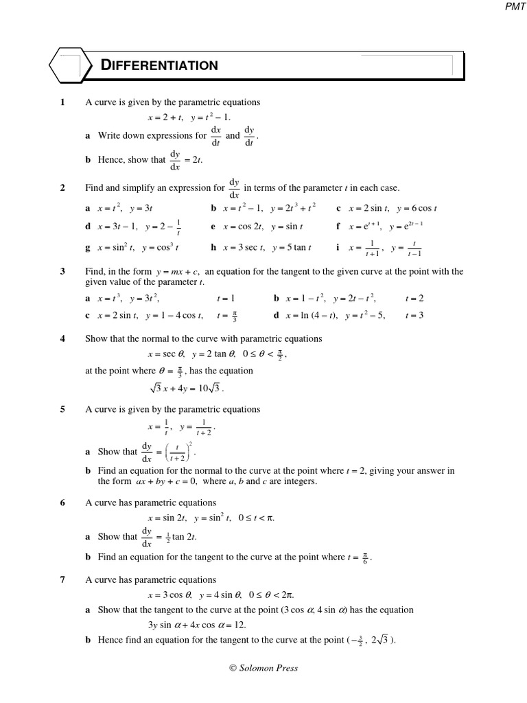 12a. Differentiating Functions Defined Parametrically | PDF
