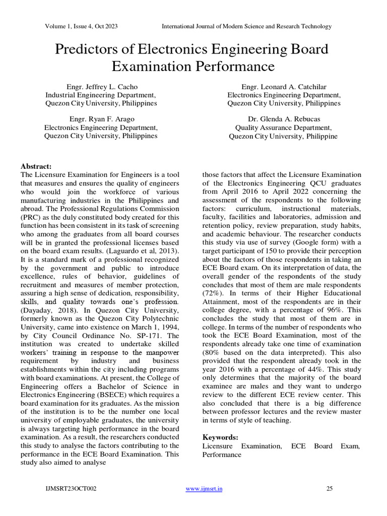 Predictors of Electronics Engineering Board Examination Performance ...