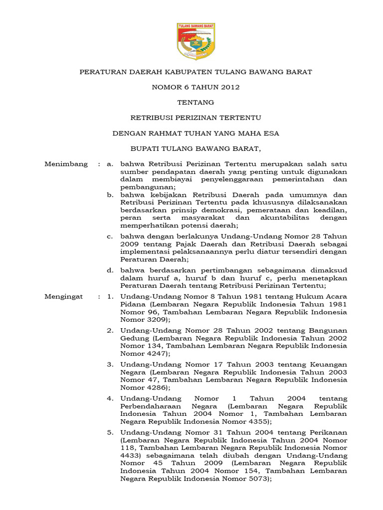 Perda NMR 6 TH 2012 Perizinan Tertentu | PDF