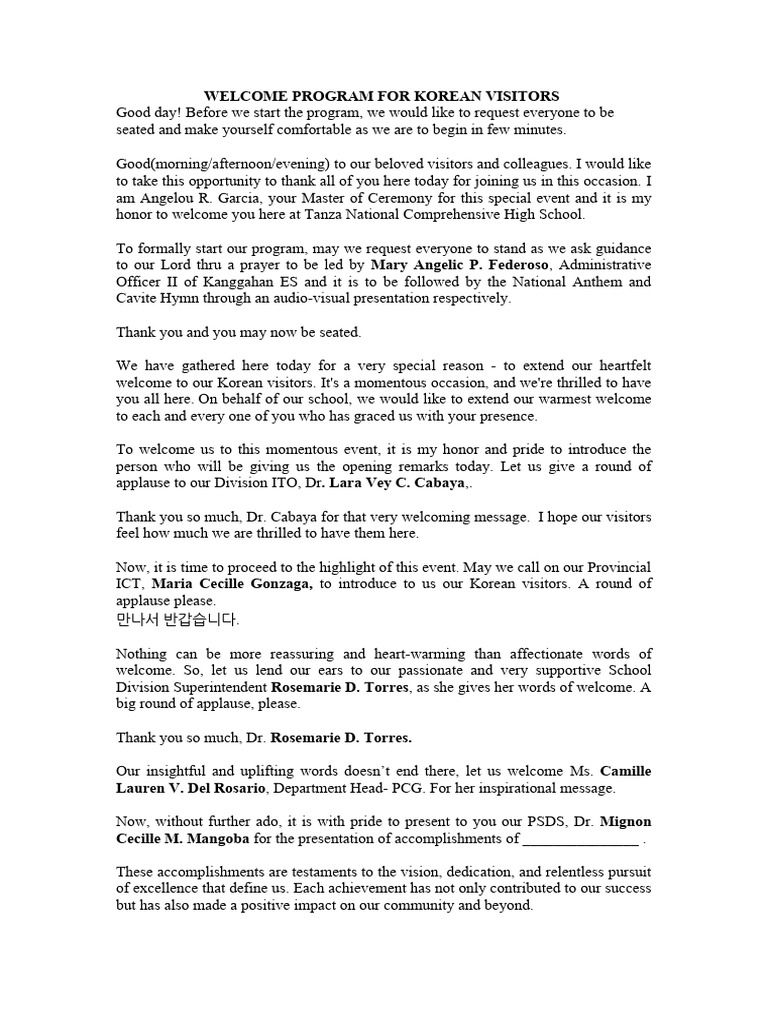 Welcome Program For Korean Visitors | PDF