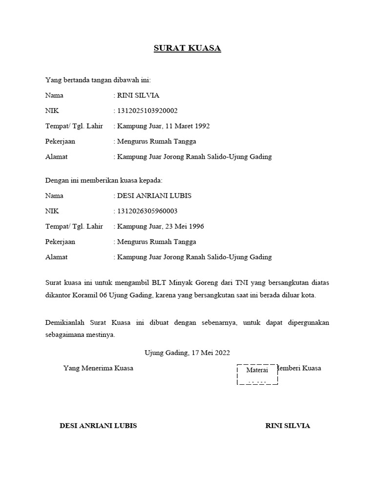 Surat Kuasa BLT | PDF