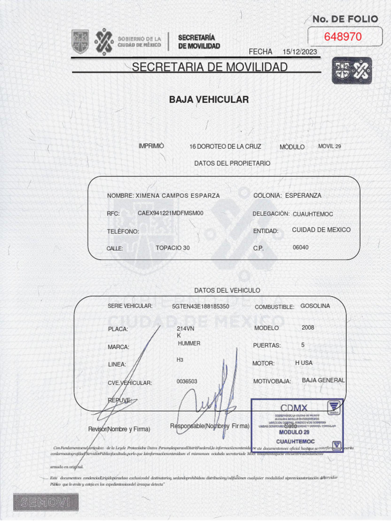 Formato de Baja de Placas CDMX | PDF | Vehículos | Transporte