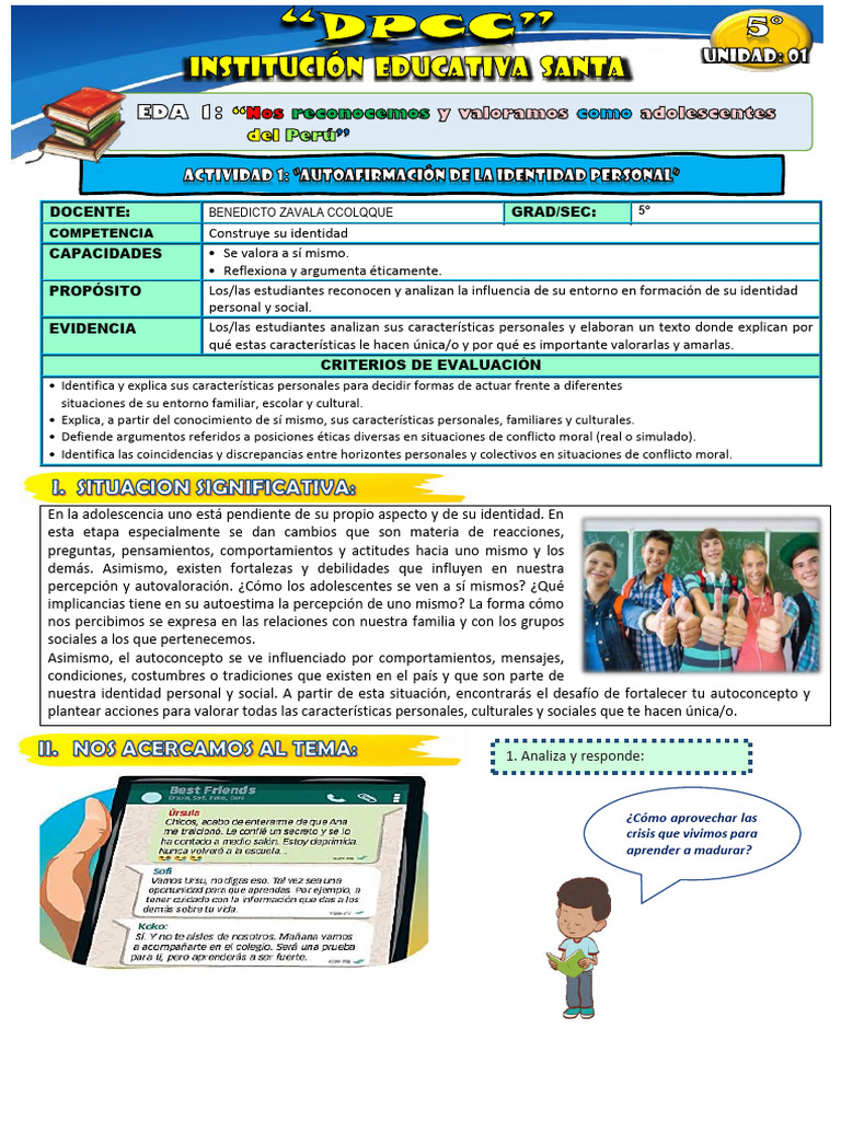 1 DPCC 5° Unidad 1 Activ. #1 - 2023 | PDF | Moralidad | Comportamiento