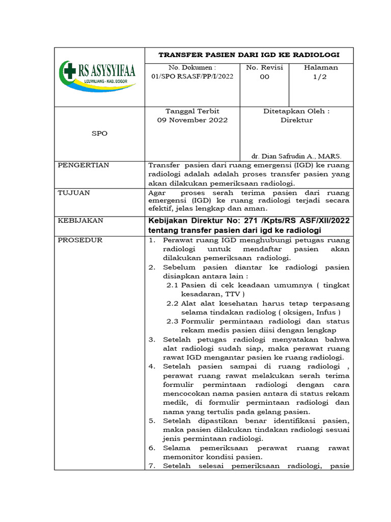 Spo Transfer Pasien | PDF