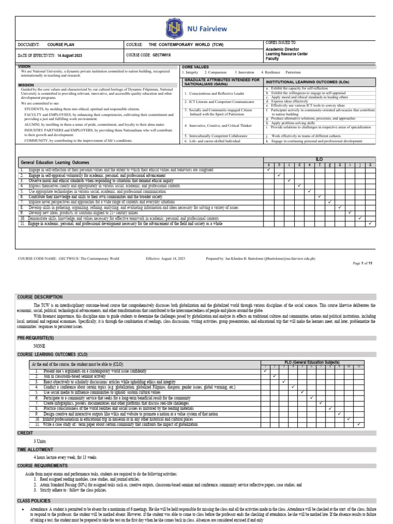SYLLABUS - The Contemporary World Course Plan | PDF | Globalization ...
