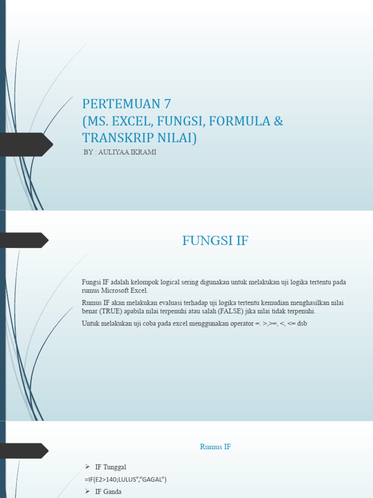 Pertemuan 7 (Excel, Rumus, Transkrip Nilai) | PDF | Komputer