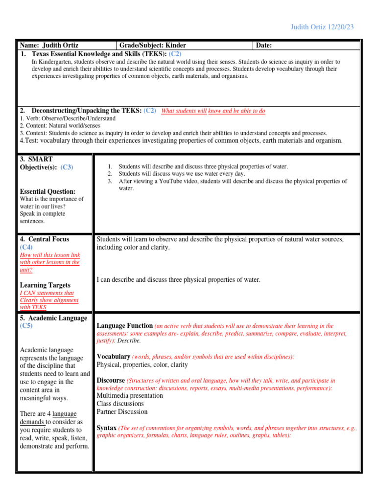 Edtpa Lesson Plan Guide | PDF | Experience | Vocabulary