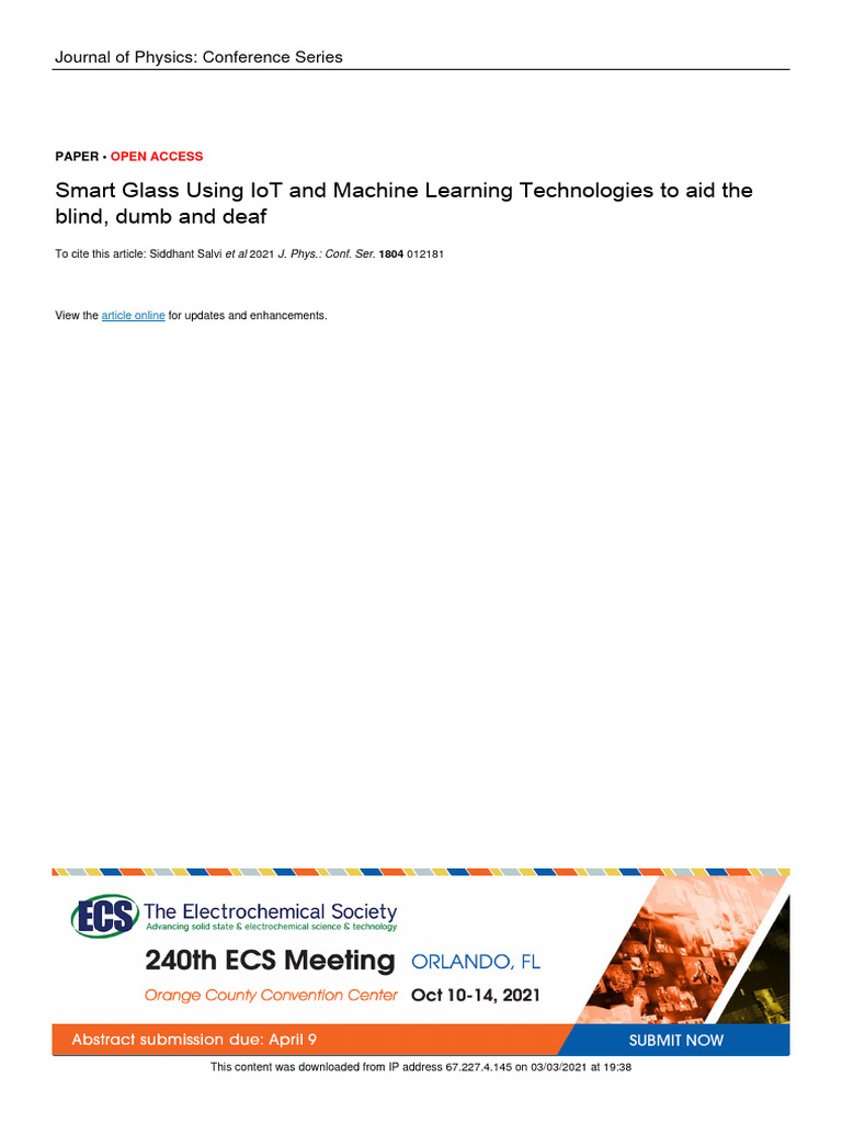 Smart Glass Using IoT and Machine Learning Technol | PDF | Speech ...