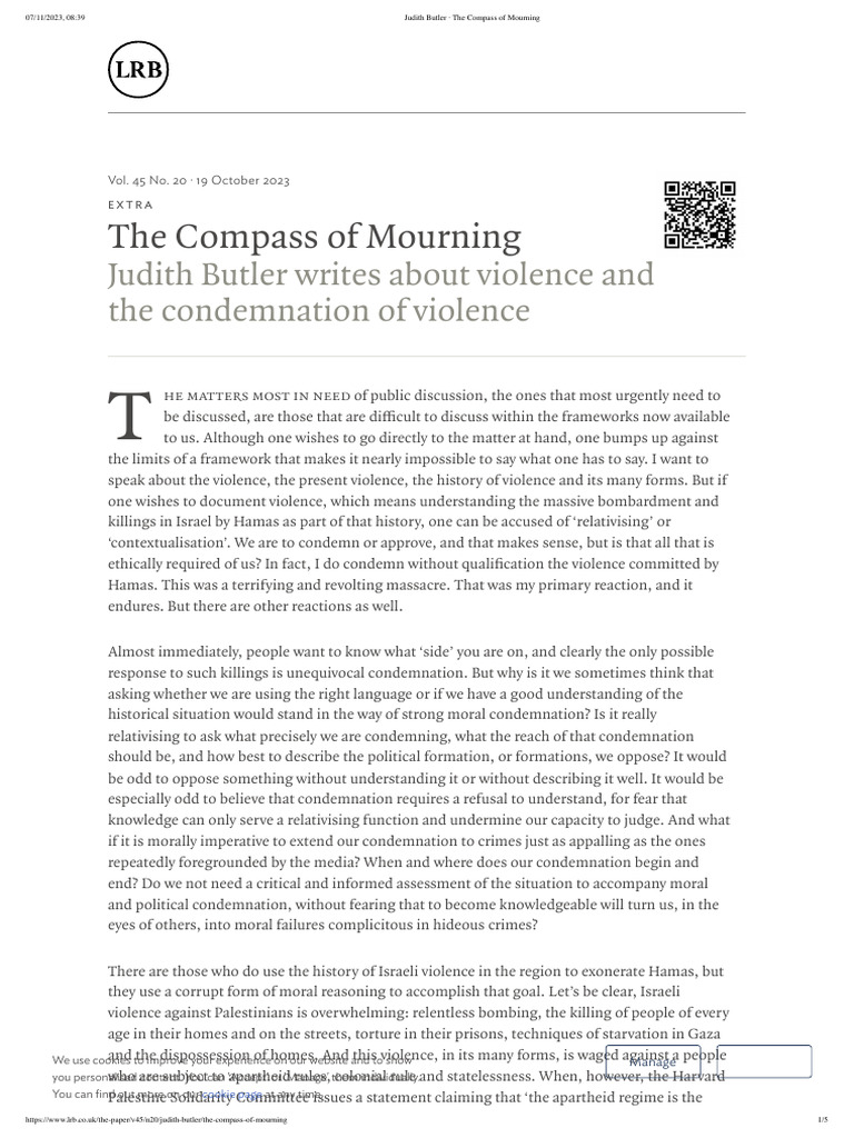 Judith Butler The Compass of Mourning | PDF | Hamas | Gaza Strip