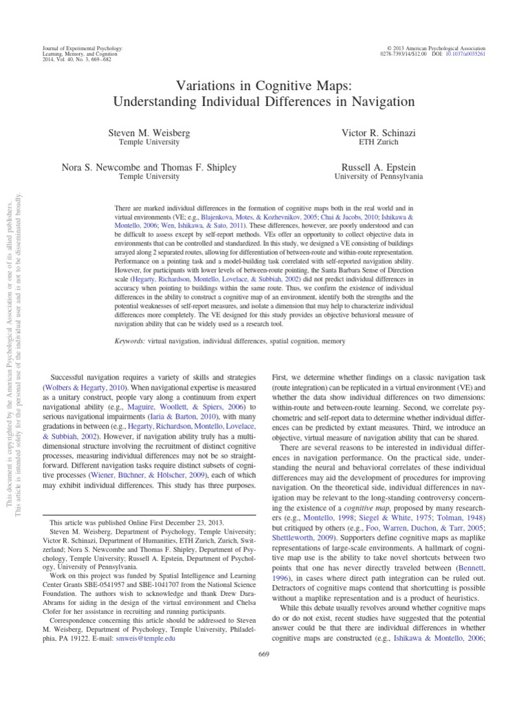 Artigo - Variations in Cognitive Maps | PDF | Psychology | Self Report ...