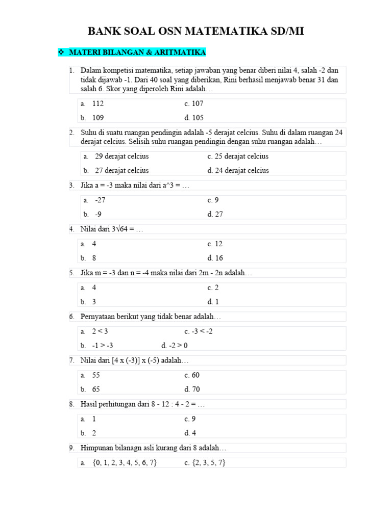 Bank Soal Osn MTK SD | PDF