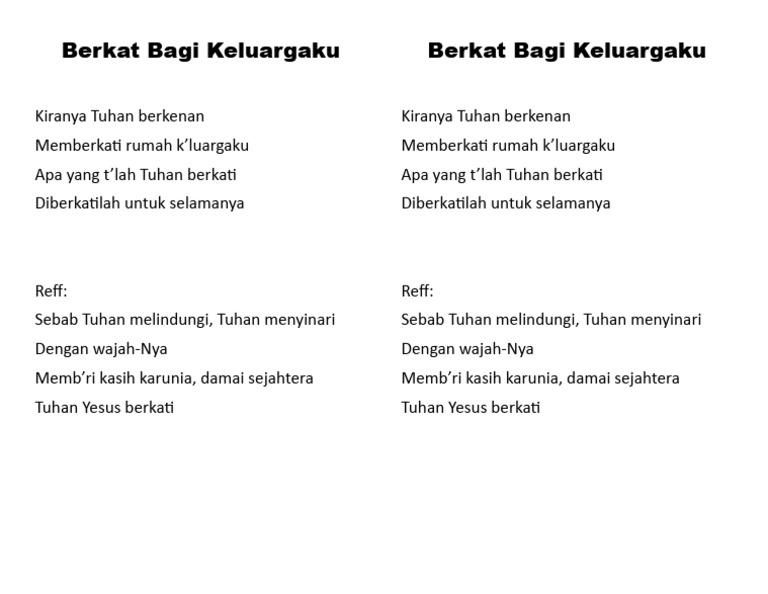 Berkat Bagi Keluargaku Lirik | PDF