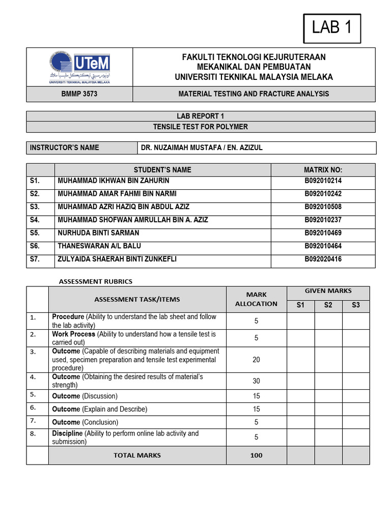 Polymer Tensile Test Lab Report | PDF | Deformation (Engineering ...