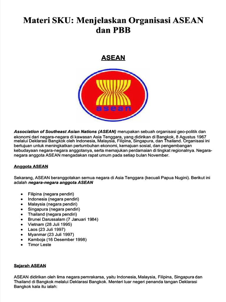 Organisasi ASEAN dan PBB: Penjelasan Dasar | PDF