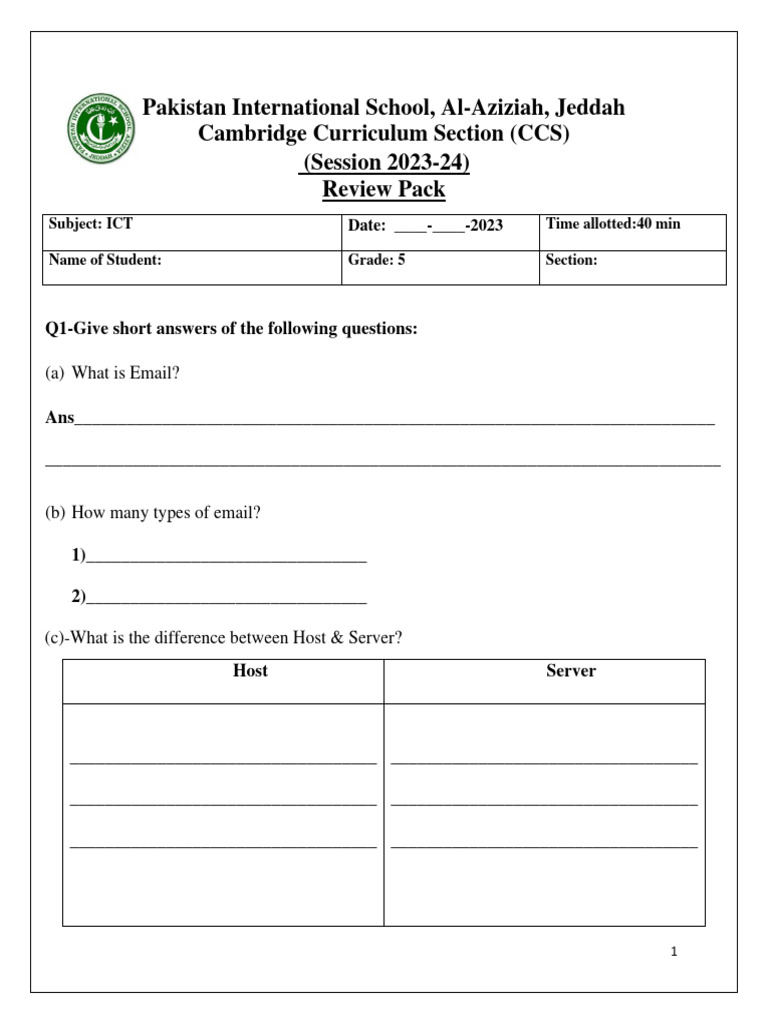 Grade 5 ICT review pack | PDF | Cyberspace | Computing