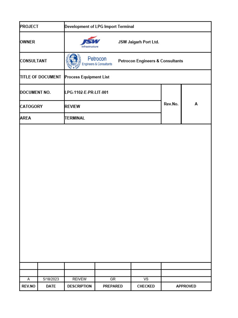 LPG-1102-E-PR-LIT-001 Process Equipment List, RA | PDF