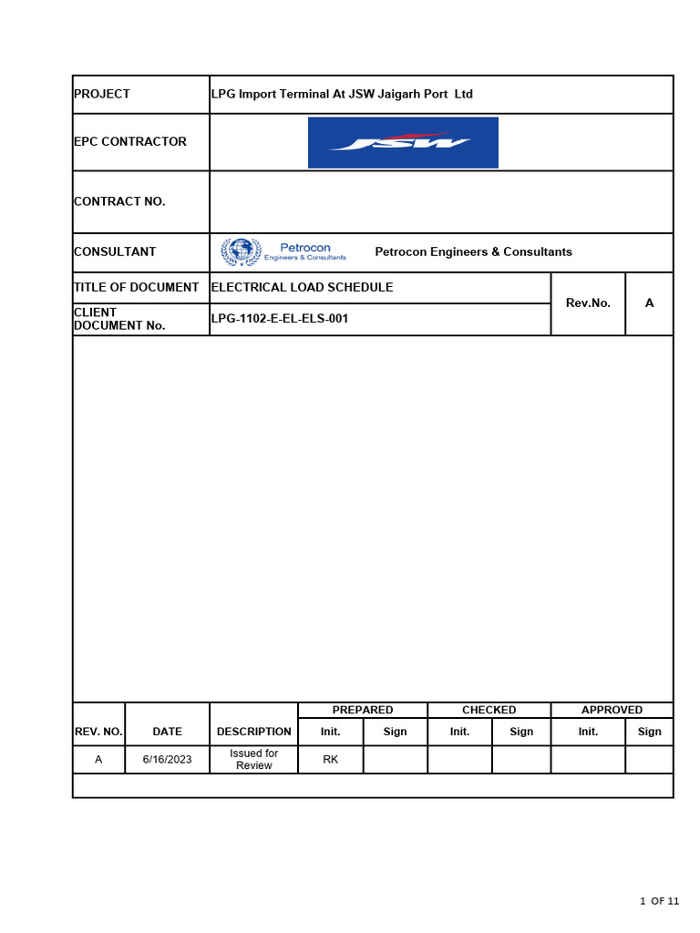 LPG-1102-E-EL-ELS-001 - Electrical Load Schedule - Rev. A | PDF | Transformer | Power Engineering
