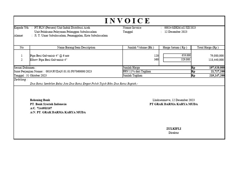 Contoh INVOICE Tagihan | PDF