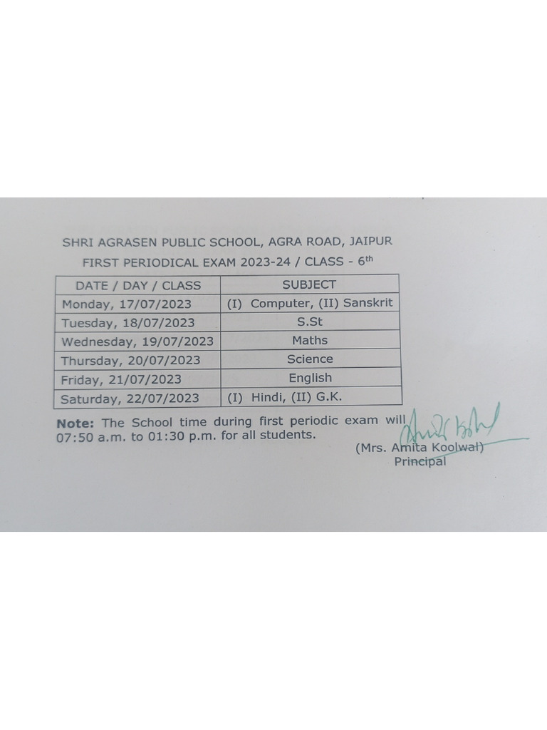 Class 6th Periodic Time Table | PDF