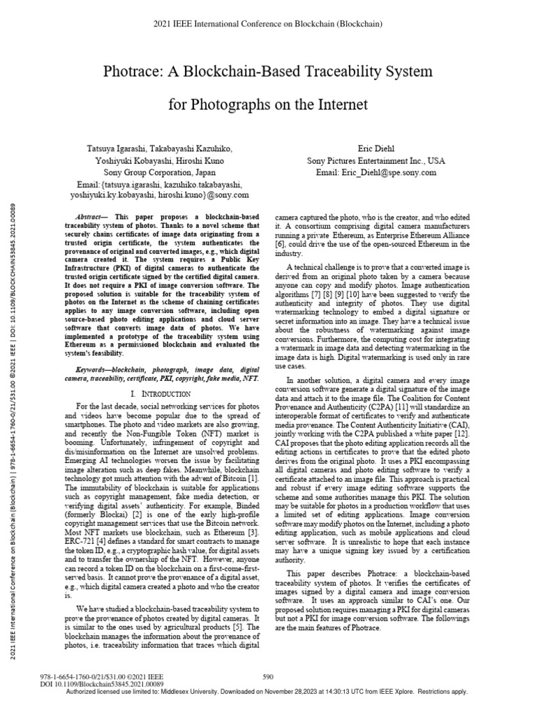 Photrace A Blockchain Based Traceability System For Photographs On The Internet Pdf Public