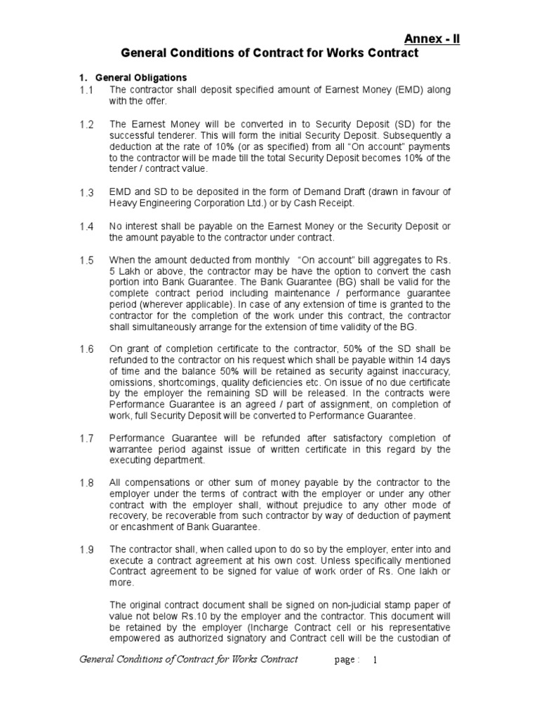 Annex - II General Conditions of Contract For Works Contract | PDF ...