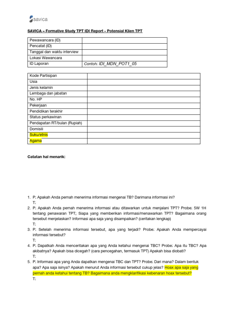 Format Summary Idi Klien Potensial | PDF