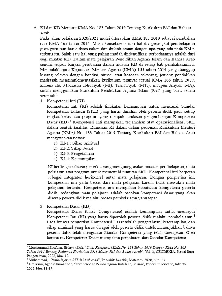KI Dan KD Menurut KMA | PDF