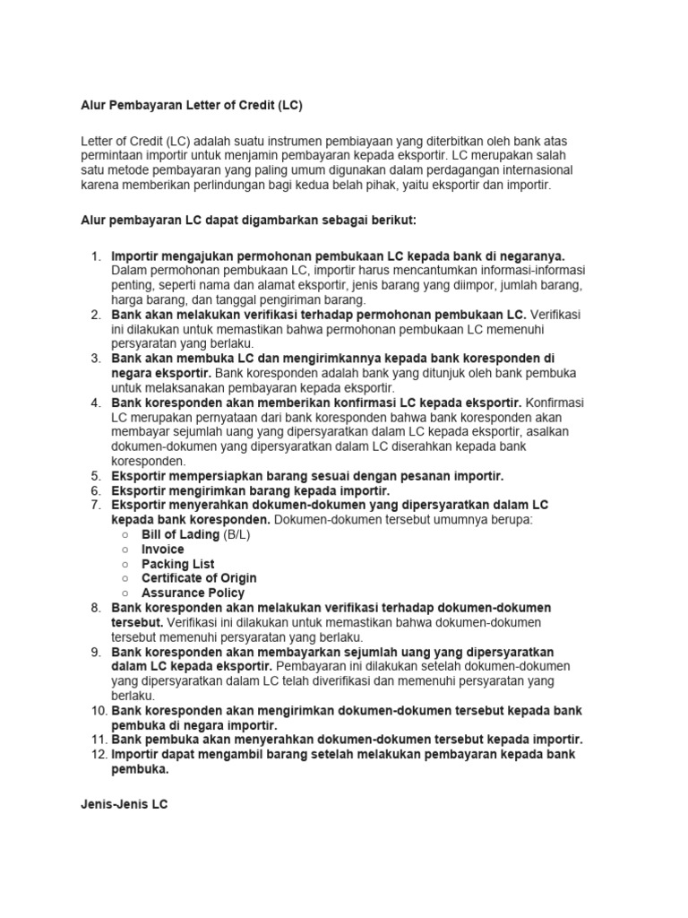 Tahapan Pembayaran Alur Lc Eksport Dan Jenis Lc Pdf