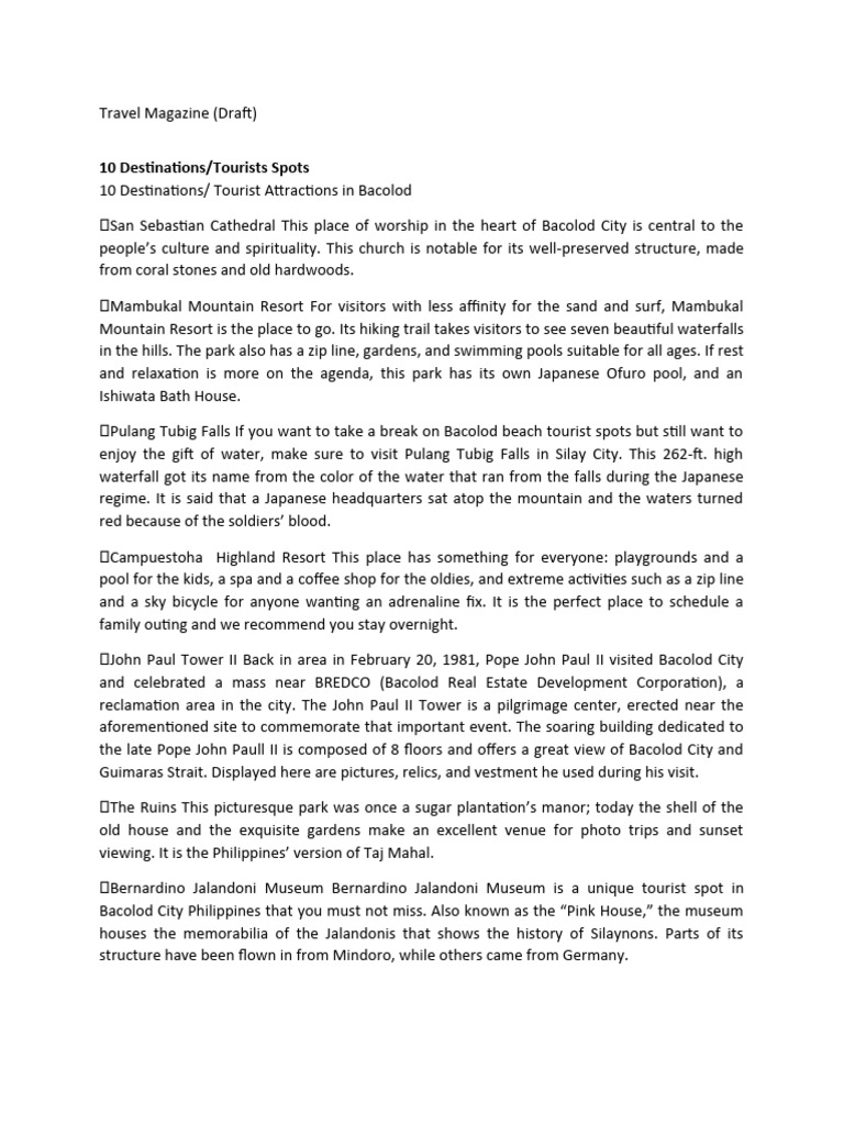 Zerah Macato Drafts | PDF | Tourism