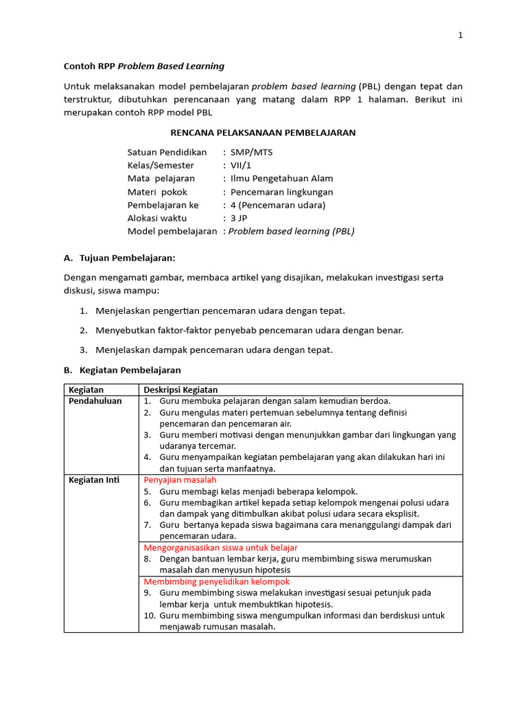 Contoh RPP PBL | PDF