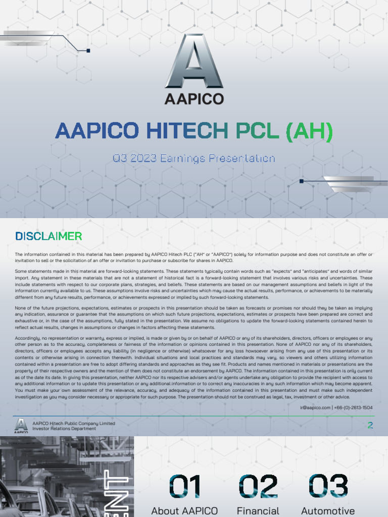 Aapico Hitech PCL (Ah) : Q3 2023 Earnings Presentation | PDF ...