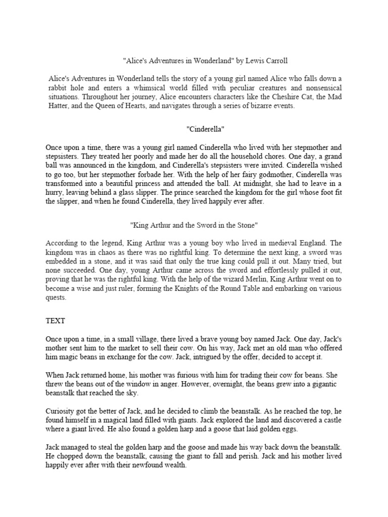 Classic Fairy Tales and Legends Summary | PDF