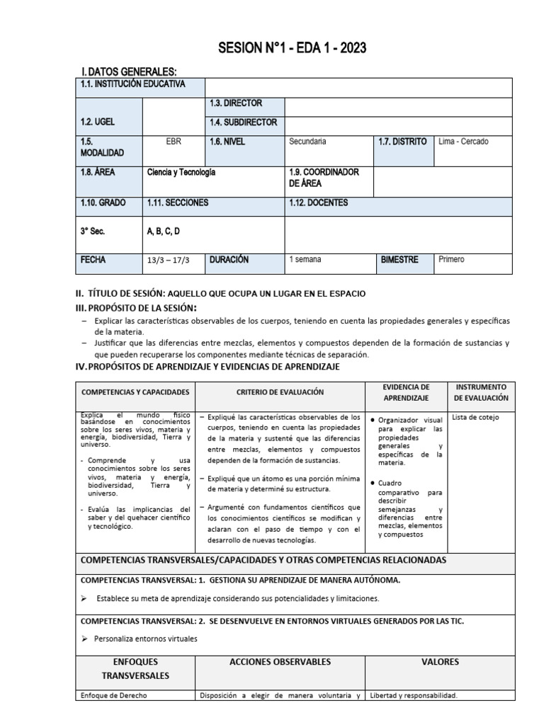 3° SESION Semana 1 Explica EDA 1 CYT 2023 Santillana | PDF | Importar | Evaluación